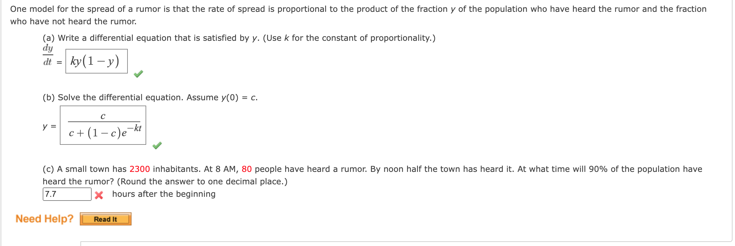 Solved One model for the spread of a rumor is that the rate | Chegg.com