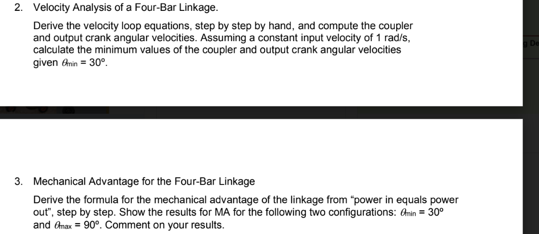 Solved 2. Velocity Analysis of a Four-Bar Linkage. Derive | Chegg.com