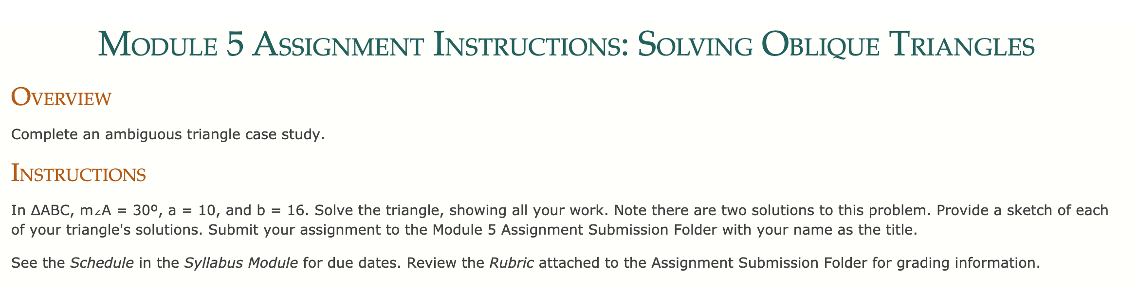 Solved MODULE 5 ASSIGNMENT INSTRUCTIONS: SOLVING OBLIQUE | Chegg.com