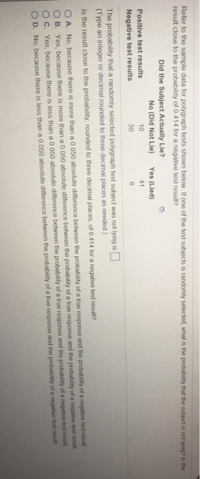 Solved Refer to the sample data for polygraph tests shown | Chegg.com