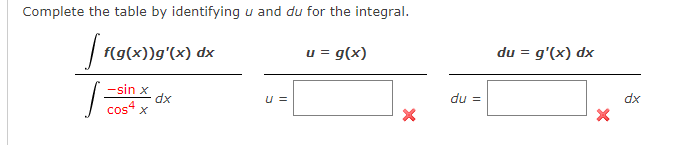Solved Complete the table by identifying u and du for the | Chegg.com