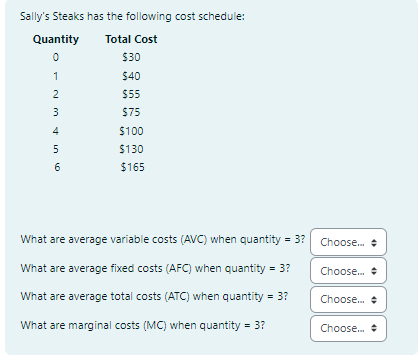 Solved Using the table above for Sally's Steaks and assuming | Chegg.com
