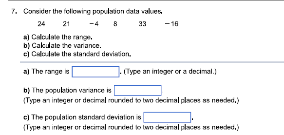 Solved Consider the following population data values. | Chegg.com