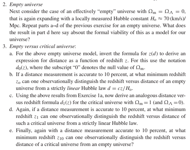 Solved 2. Empty universe Next consider the case of an | Chegg.com