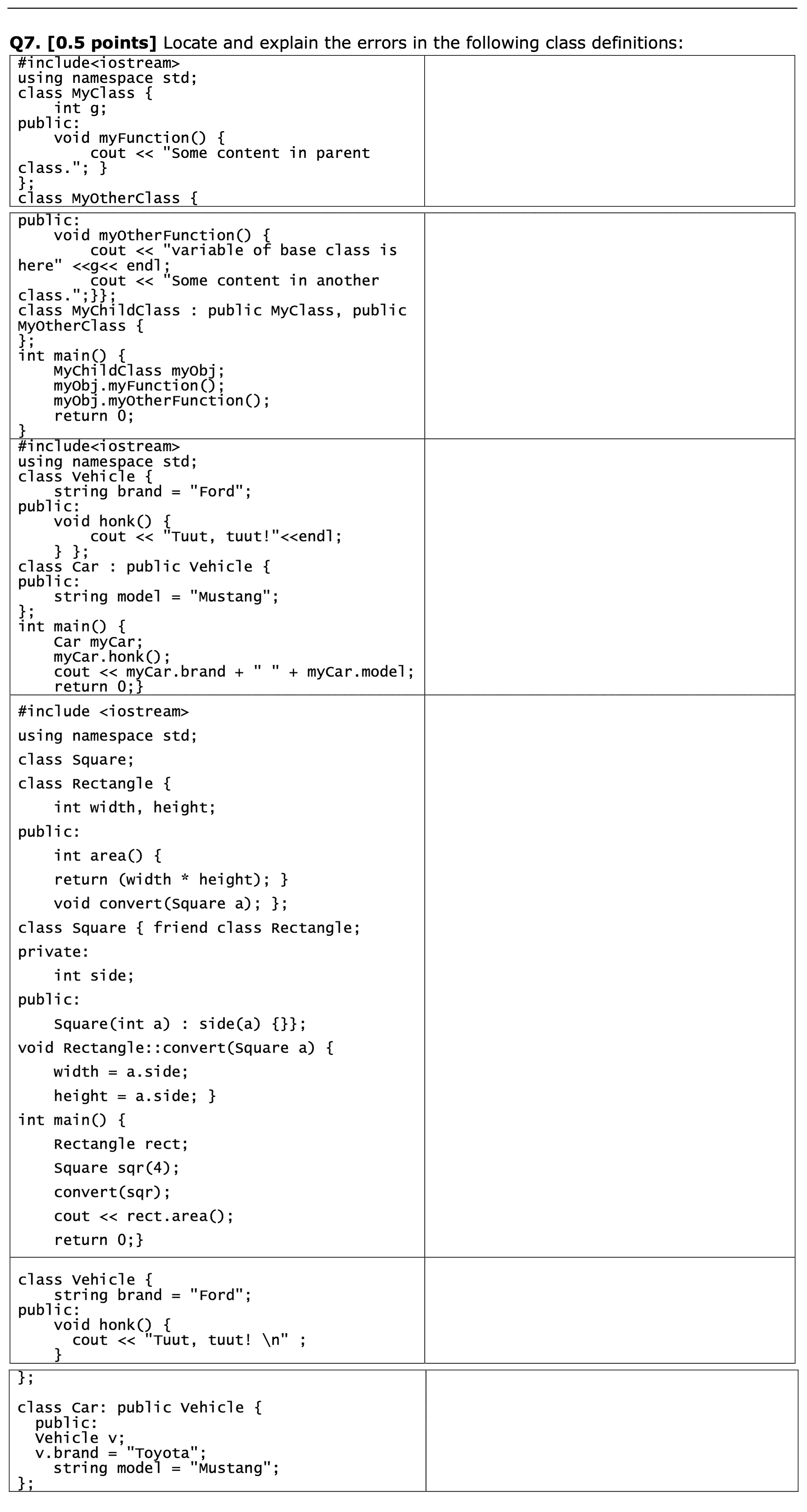 Solved Q7. [0.5 points] Locate and explain the errors in the | Chegg.com