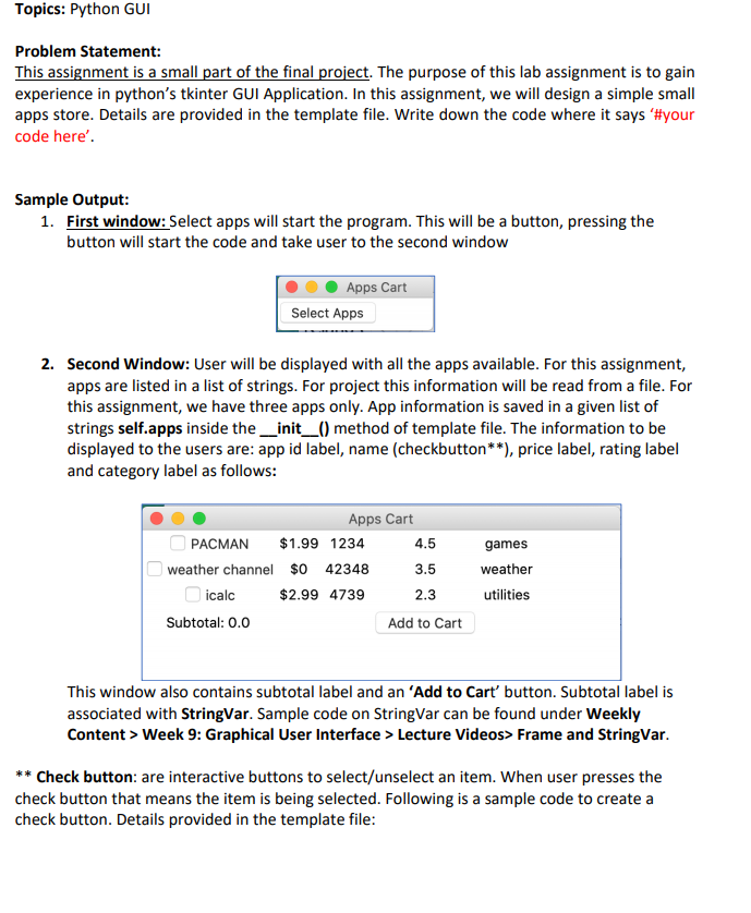 Topics: Python GUI Problem Statement: This assignment | Chegg.com