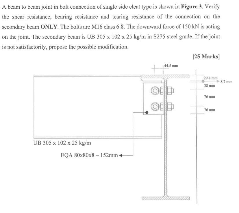 Solved A beam to beam joint in bolt connection of single | Chegg.com