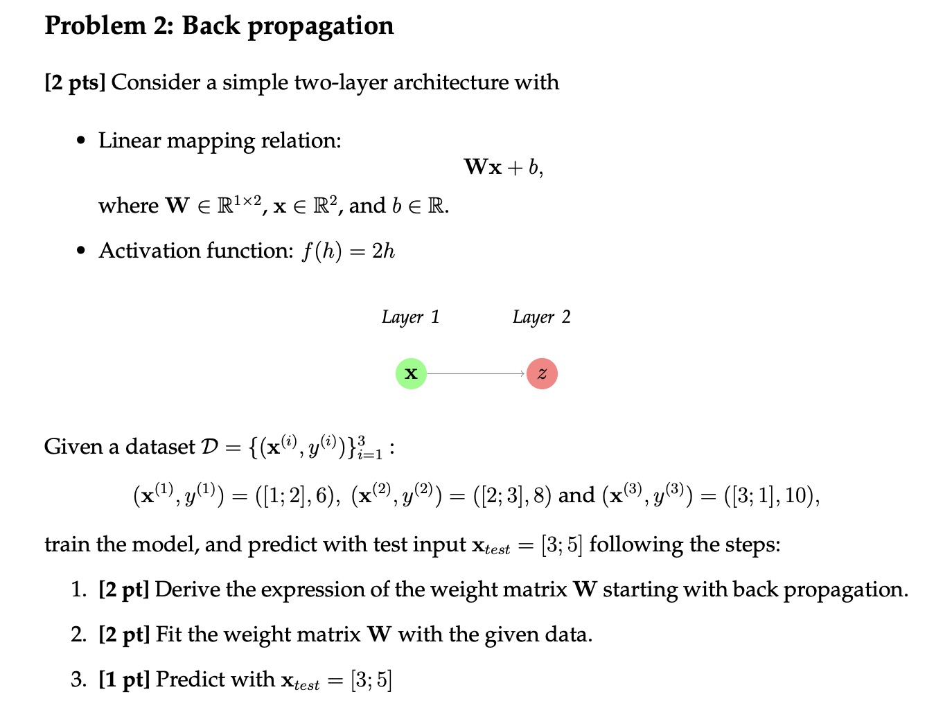 Solved Problem 2: Back propagation[2 ﻿pts] ﻿Consider a | Chegg.com