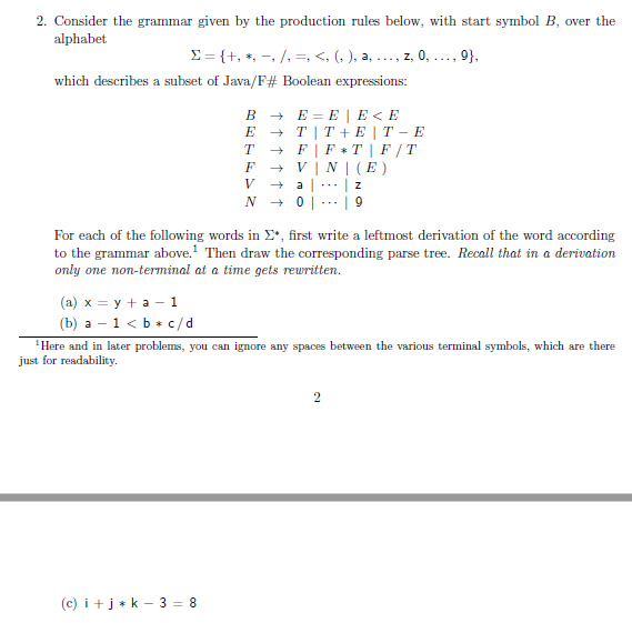 Solved 2. Consider the grammar given by the production rules | Chegg.com
