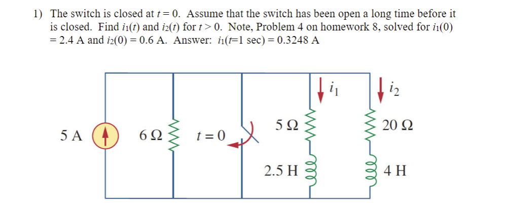Solved The switch is closed at t=0. ﻿Assume that the switch | Chegg.com