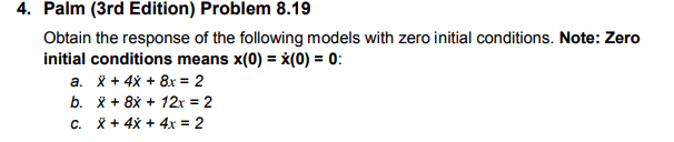 Solved Obtain the response of the following models with zero | Chegg.com