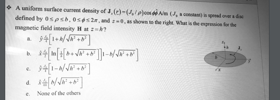 Solved • A uniform surface current density of J, ()=(JIP) | Chegg.com