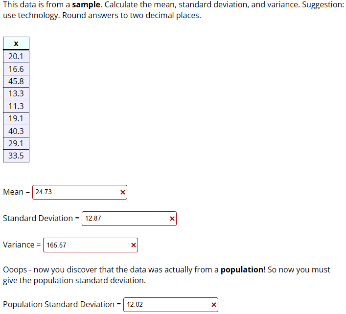 Solved This data is from a sample. Calculate the mean, | Chegg.com