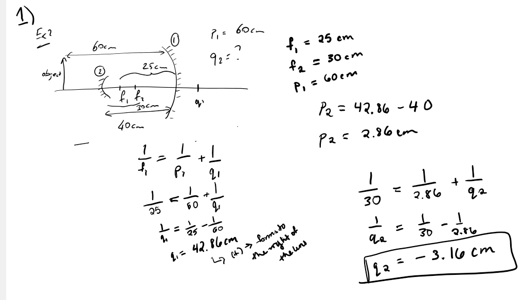 Solved p1 = Distance between object and 1 = 60 cm Distance | Chegg.com