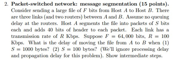 Solved 2. Packet-switched network: message segmentation (15 | Chegg.com
