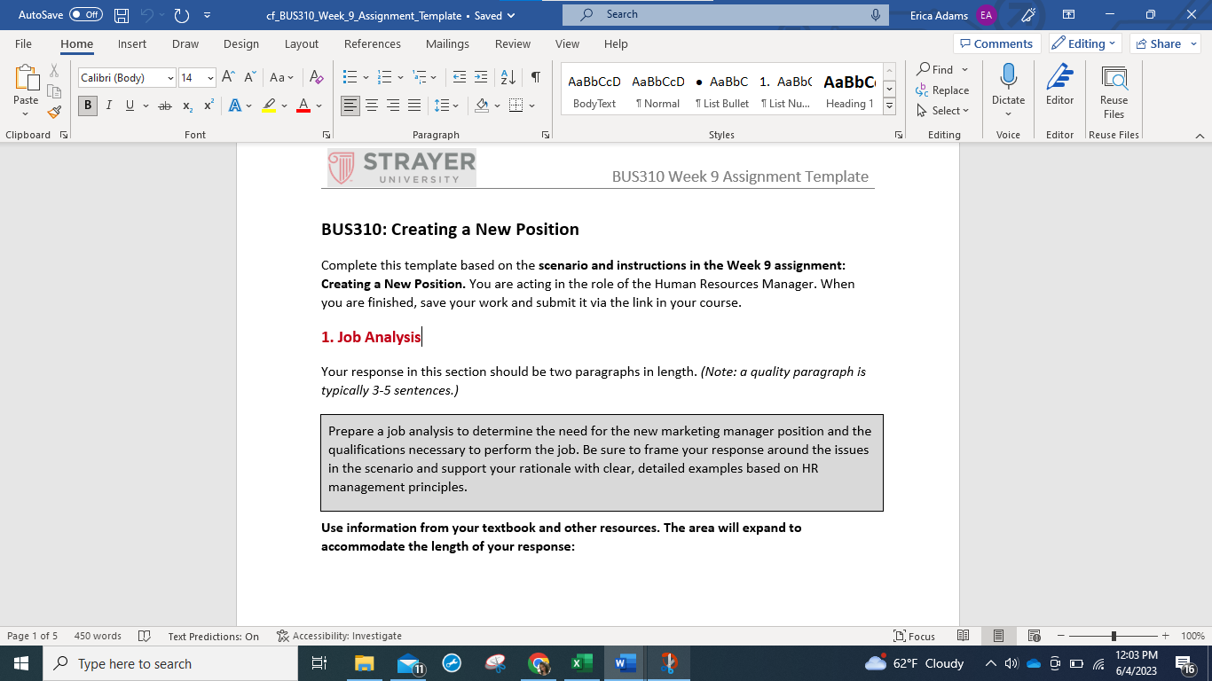 Solved BUS310: Creating a New Position Complete this | Chegg.com