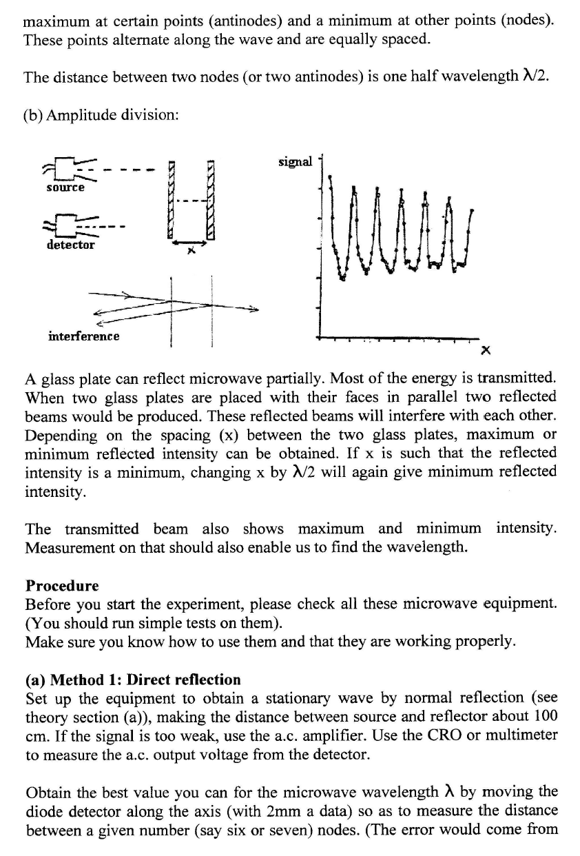 Experiment W01: Interference of microwave Caution: Be | Chegg.com
