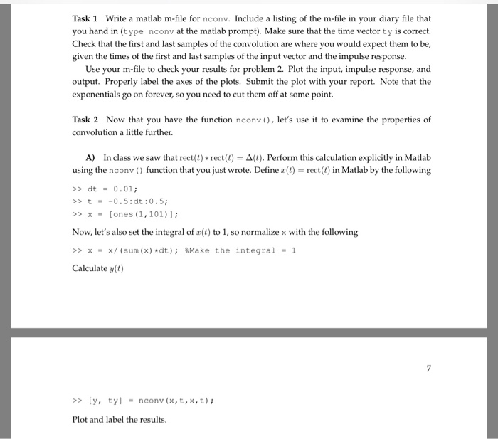 Solved Task 1 Write A Matlab M File For Nconv Include A 9292