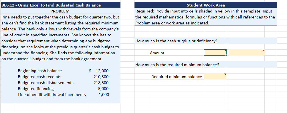 Solved PLZ show formula for inputs | Chegg.com