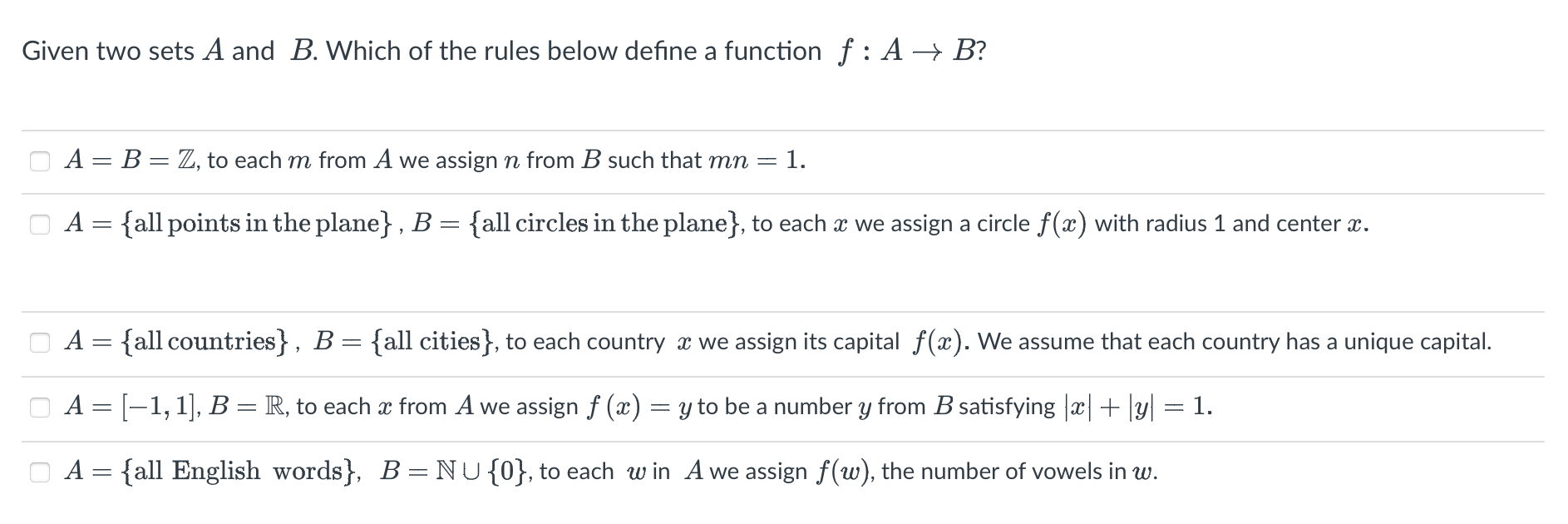 Solved Given two sets A and B. Which of the rules below | Chegg.com