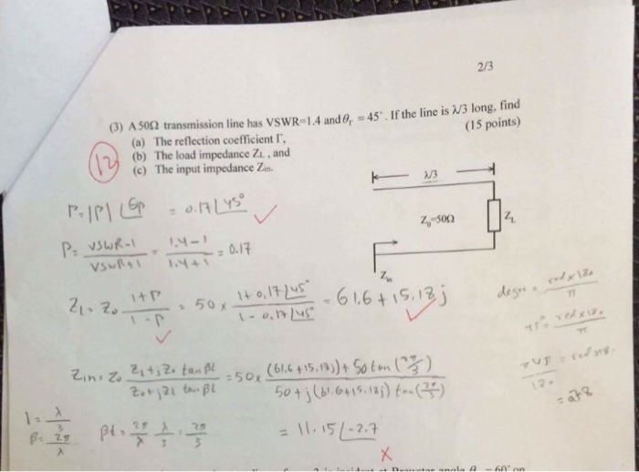 Solved A 50 Ohm transmission line has VSWR = 1.4 and theta_r | Chegg.com