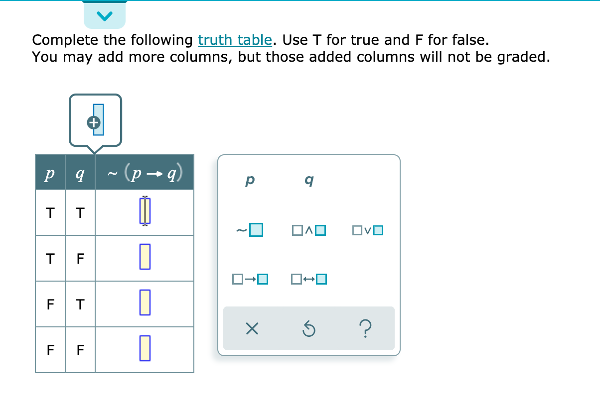 Solved Complete the following truth table. Use T for true | Chegg.com