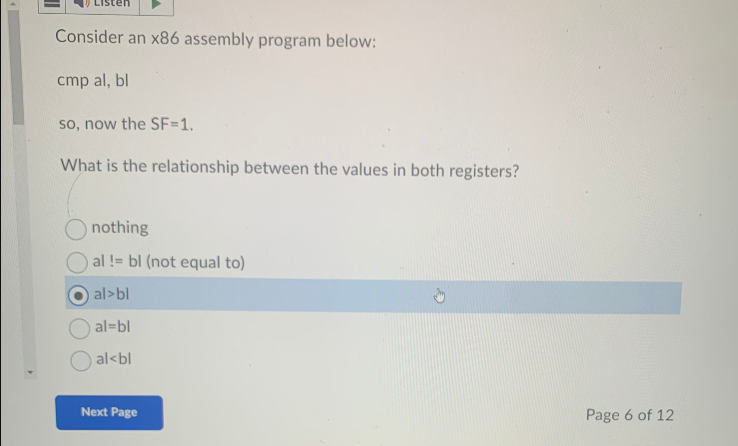 Solved Consider an ×86 ﻿assembly program below:cmp al, | Chegg.com