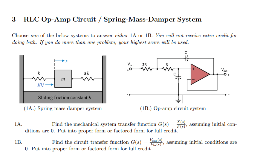 Solved 3 RLC Op-Amp Circuit / Spring-Mass-Damper System | Chegg.com
