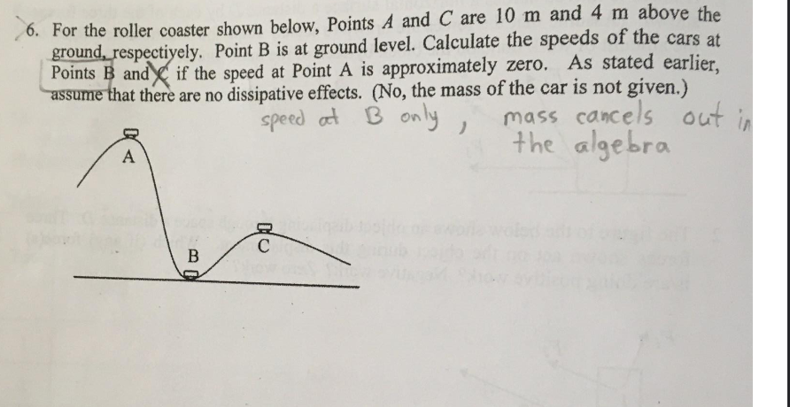 Solved 6. For the roller coaster shown below, Points A and C | Chegg.com