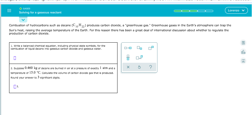 Solved O GASES Solving for a gaseous reactant Lorenzo v | Chegg.com