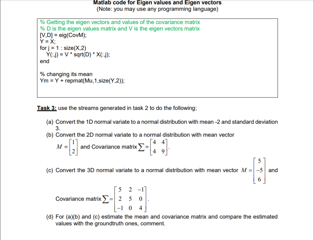 Matlab code for Eigen values and Eigen vectors (Note: | Chegg.com