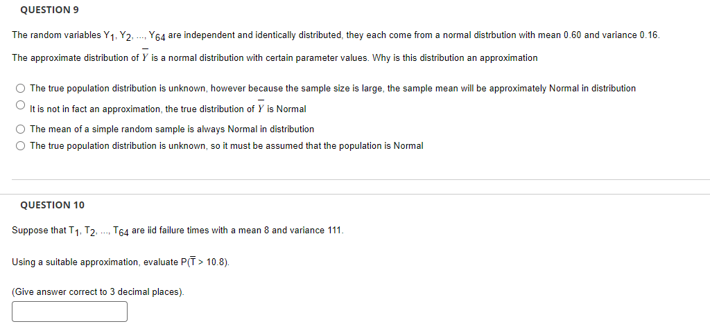 Solved The Random Variables Y1y2y64 Are Independent And 4892