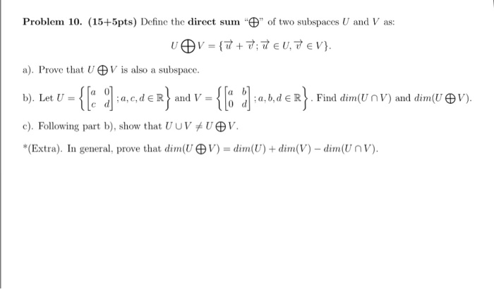 Solved Problem 10. (15+5pts) Define the direct sum "D" of | Chegg.com