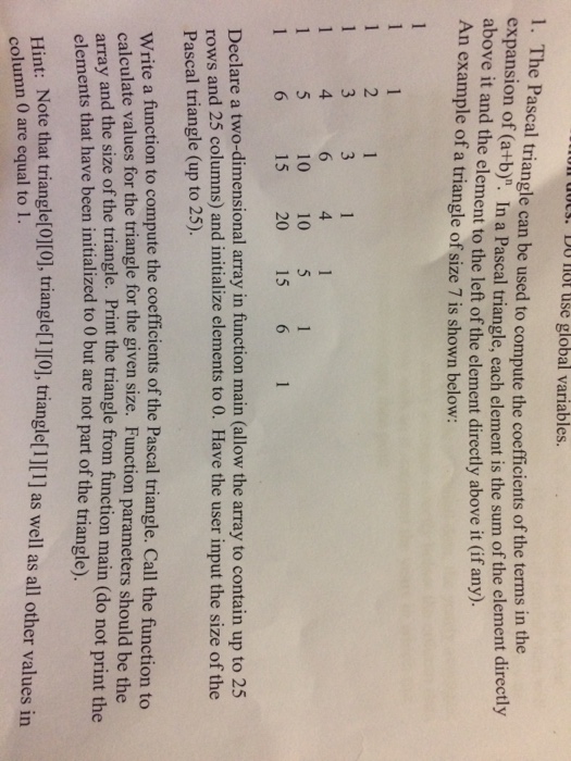 Solved The Pascal triangle can be used to compute the | Chegg.com