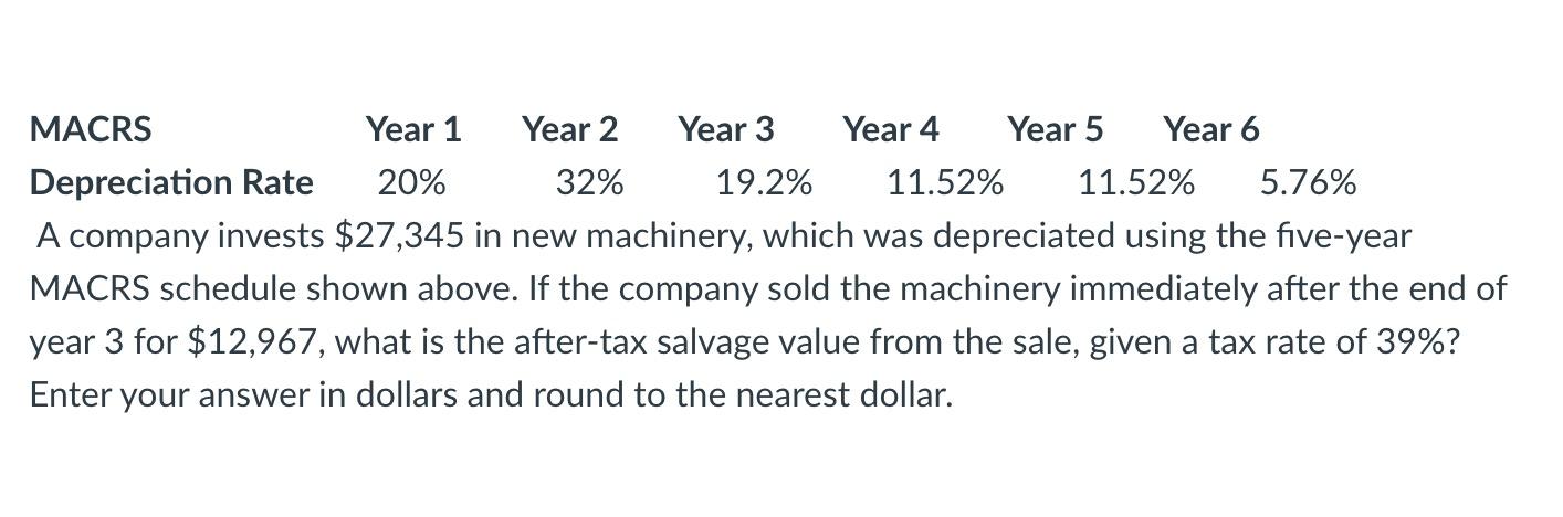 Solved MACRS Year 1 Year 2 Year 3 Year 4 Year 5 Year 6 | Chegg.com