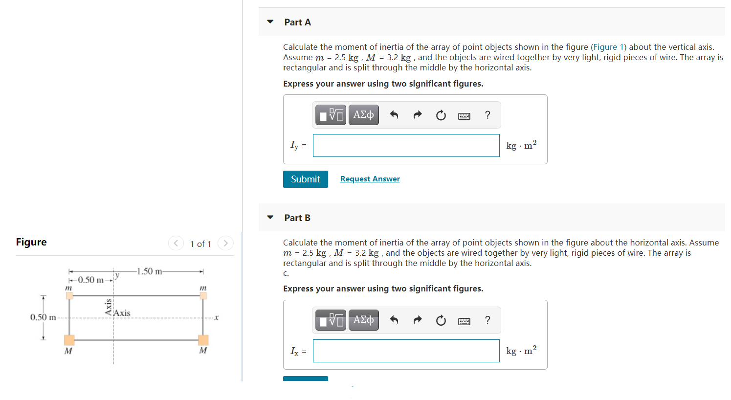 Solved Part A Calculate the moment of inertia of the array | Chegg.com