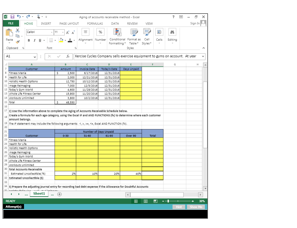 Solved Aging Of Accounts Receivable Method Excel FILE Sign Chegg