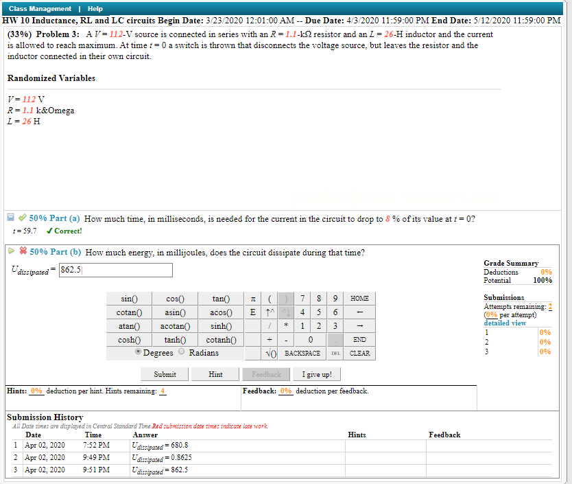 Solved Class Management | Help HW 10 Inductance, RL and LC | Chegg.com
