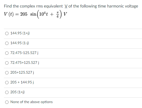 Solved Find the complex rms equivalent V of the following | Chegg.com