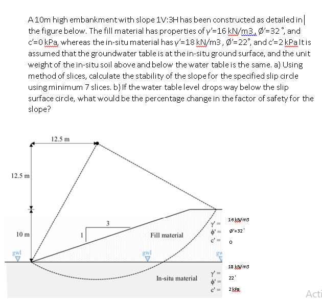 A 10m high embankment with slope 1V:3H has been | Chegg.com