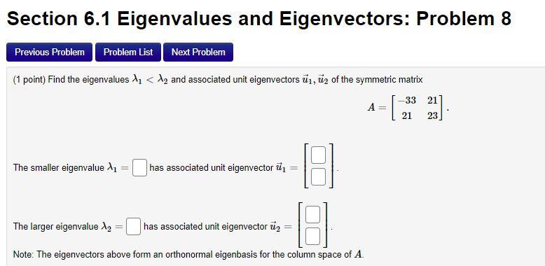 Solved Section 6.1 Eigenvalues and Eigenvectors: Problem 8 | Chegg.com