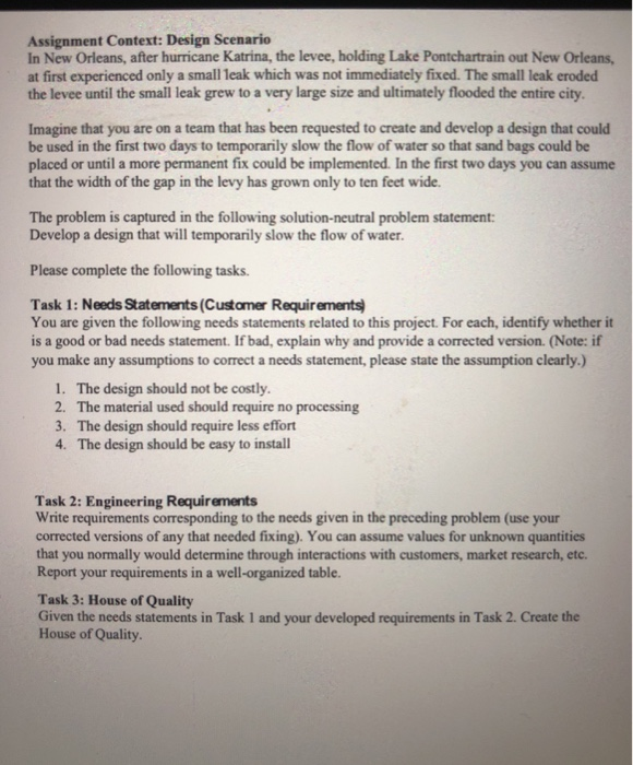 Solved Assignment Context: Design Scenario In New Orleans, | Chegg.com