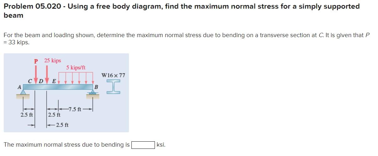 Solved Problem 05.020 - Using a free body diagram, find the | Chegg.com