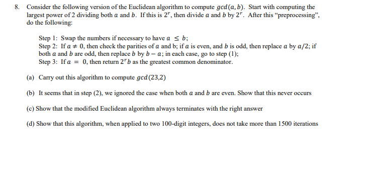 Solved Consider the following version of the Euclidean | Chegg.com