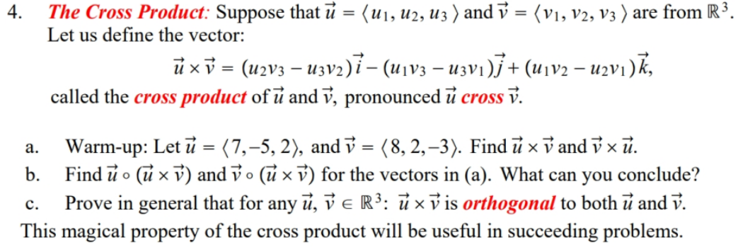 Solved 4. The Cross Product: Suppose that ū = (u1, U2, U3 ) | Chegg.com