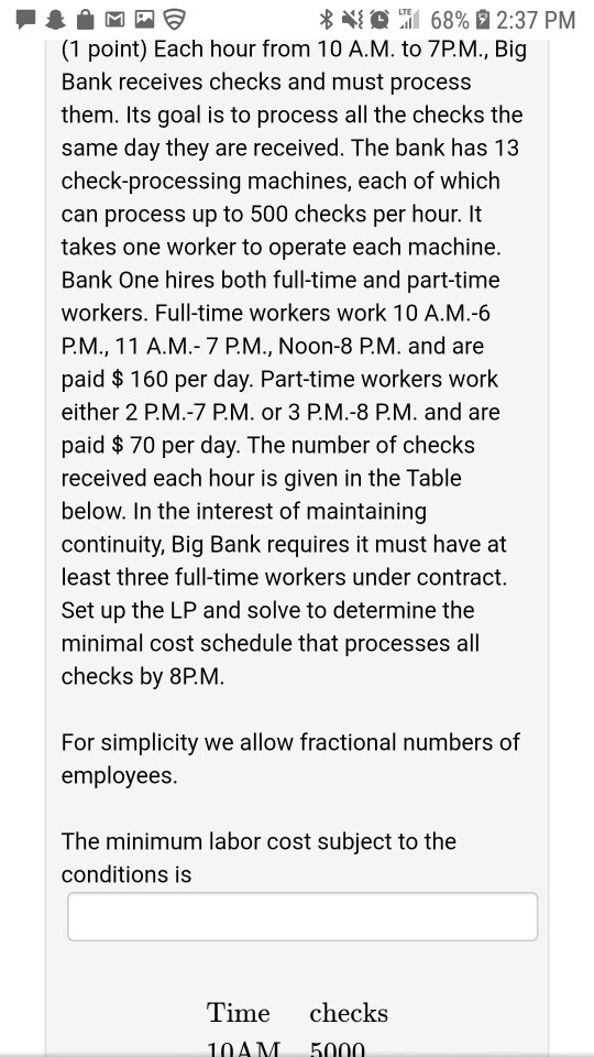 68% 2:37 PM (1 point) Each hour from 10 A.M. to | Chegg.com
