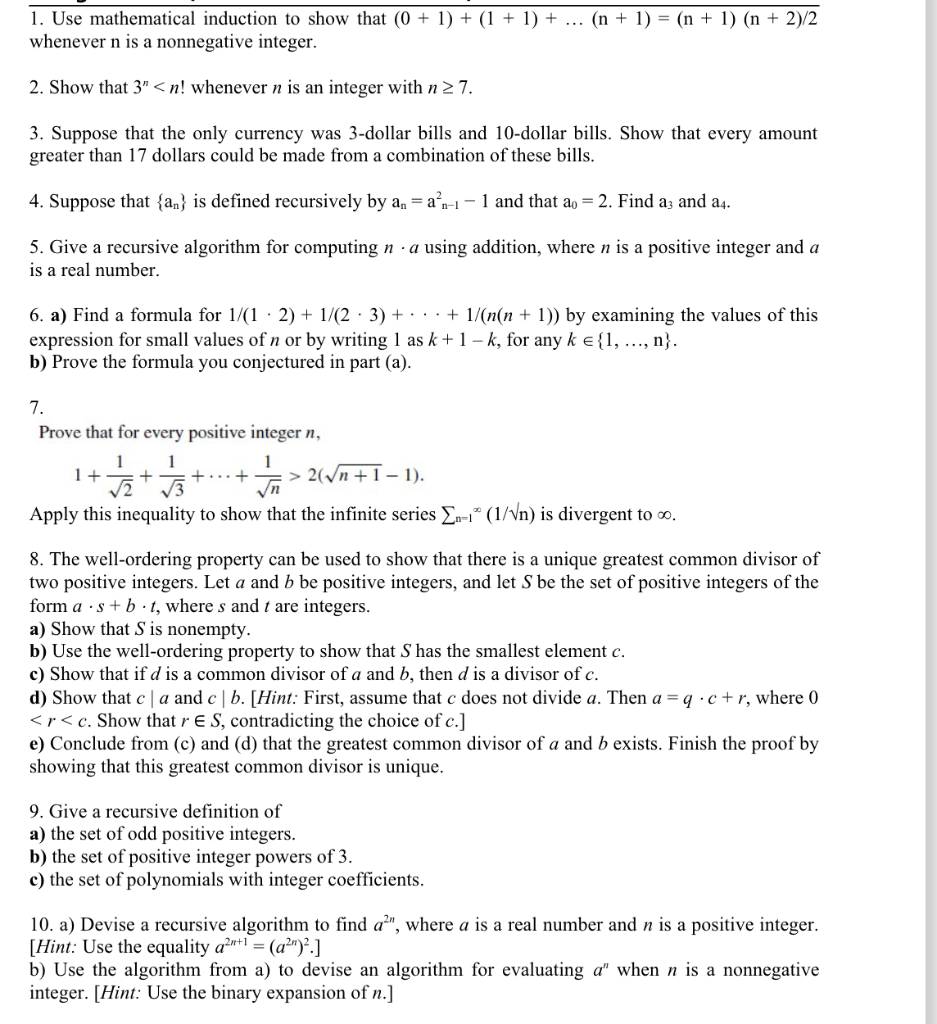 Solved 1. Use mathematical induction to show that | Chegg.com