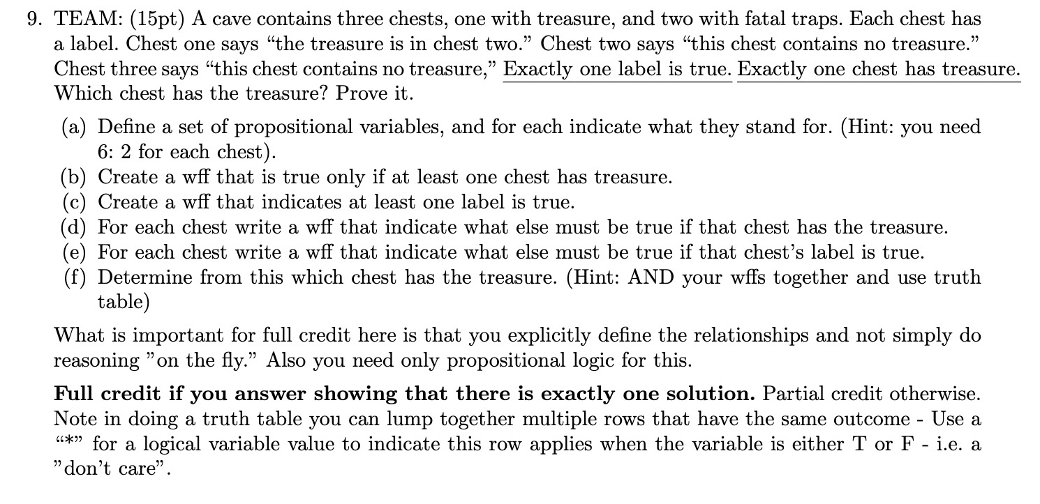 Solved TEAM: (15pt) A cave contains three chests, one with | Chegg.com