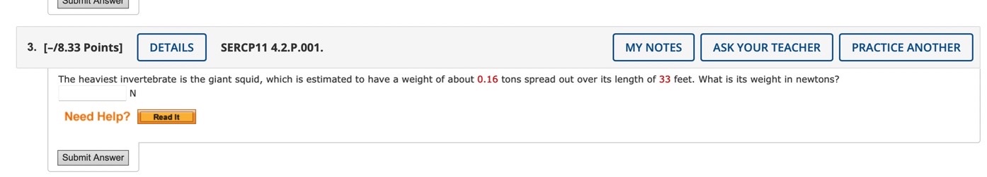 Solved -/8.33 Points] SERCP11 4.2.P.001. The heaviest | Chegg.com