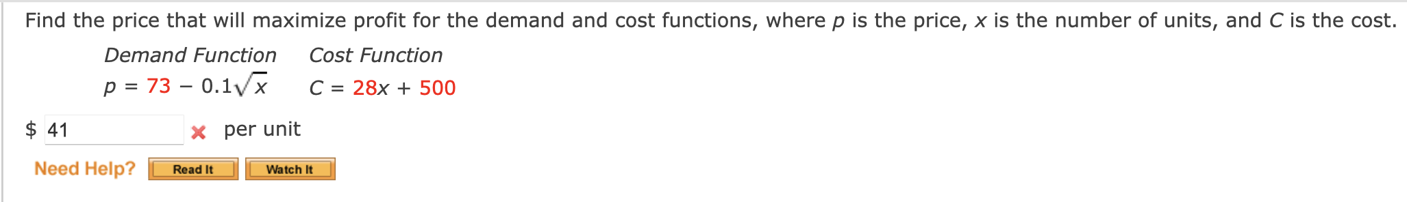 Solved Find the price that will maximize profit for the | Chegg.com